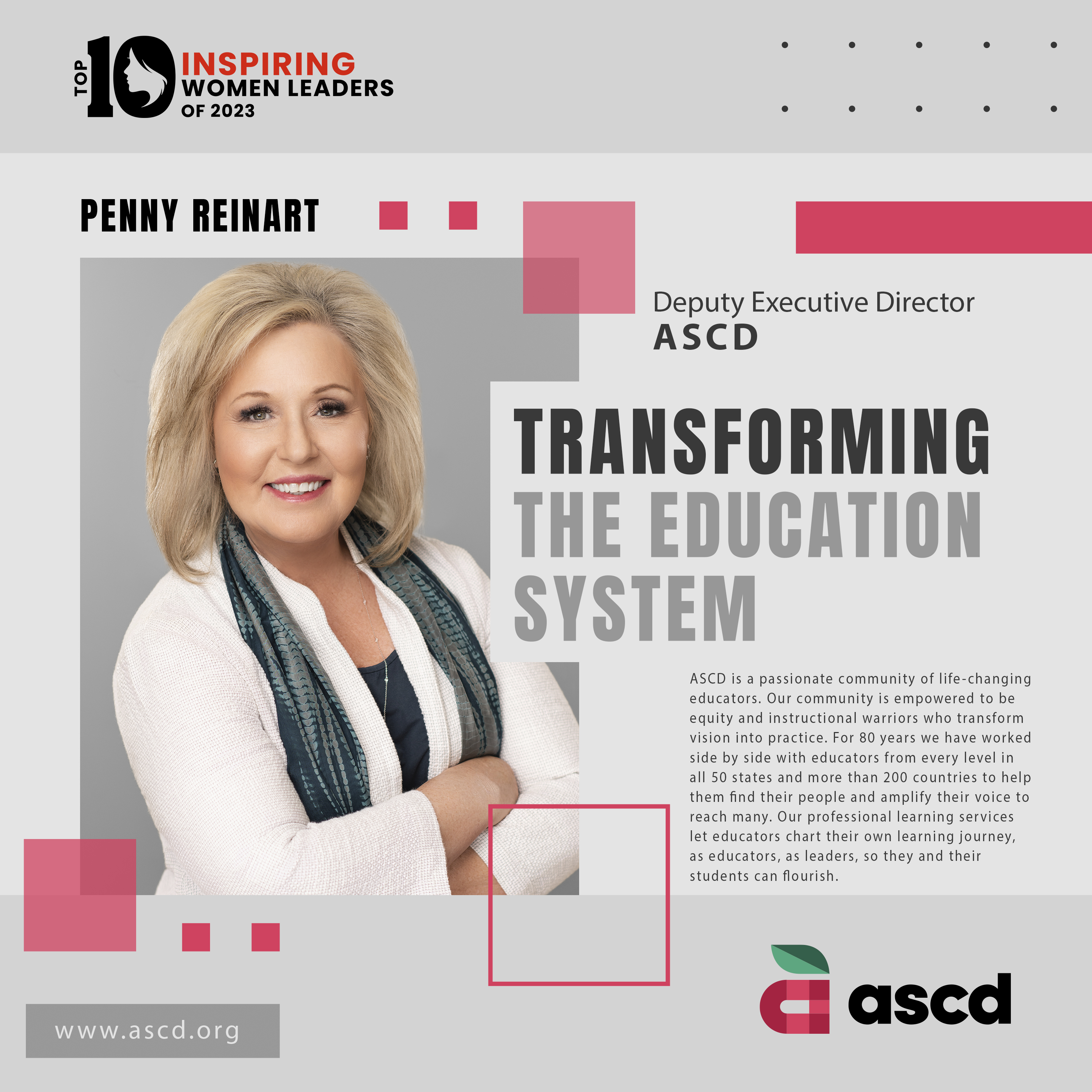 Penny Reinart, Deputy Executive Director of ASCD, Top 10 Inspiring Women Leaders of 2023 | IERA ...