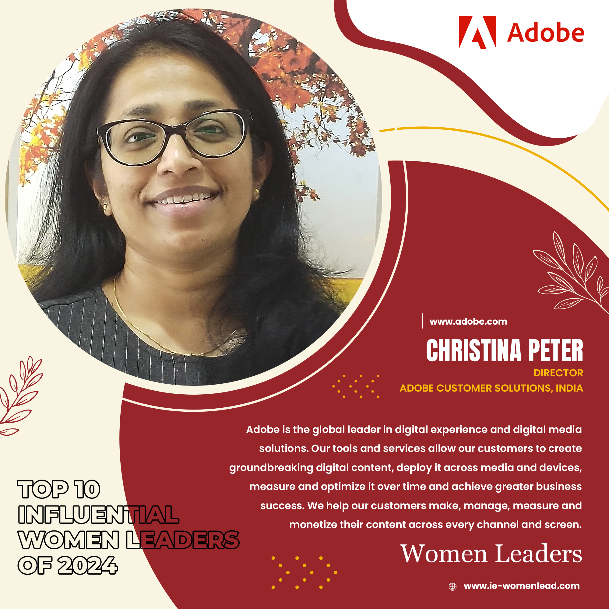 Christina Peter, Director of Adobe Customer Solutions, India, Top 10 ...