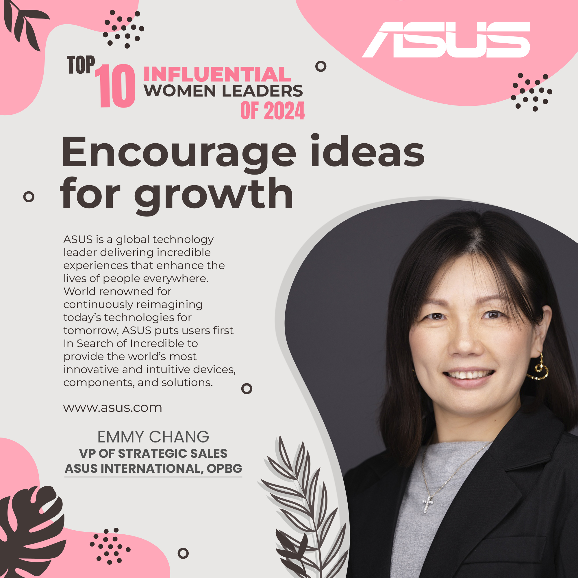 Emmy Chang, VP of Strategic Sales at Asus International, OPBG. Top 10 ...