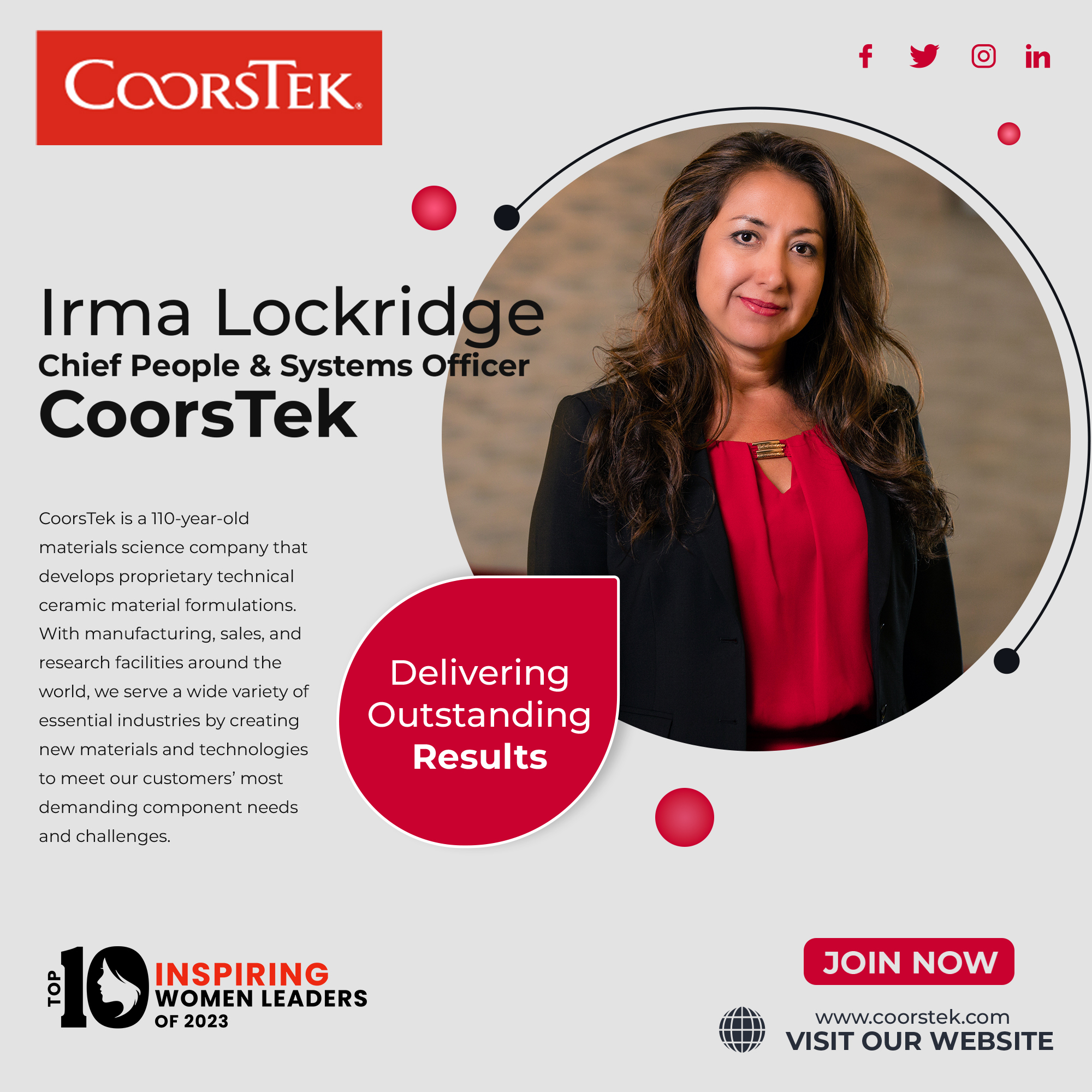 Irma Lockridge, Chief People and Systems Officer of CoorsTek, Top 10 ...